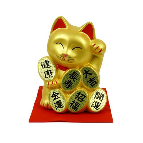 Decoração de Cerâmica Japonesa Maneki Neko Dourado - 17,8cm