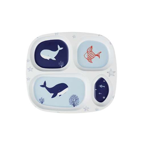 Prato Infantil Retangular de Melamina com Divisórias Baleia – 24cm
